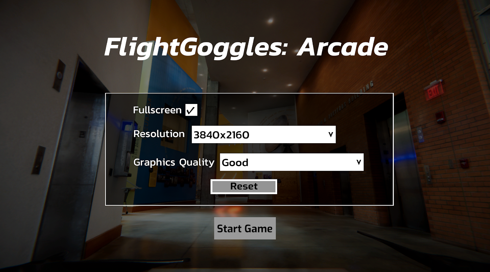 Game Menus in FlightGoggles Arcade